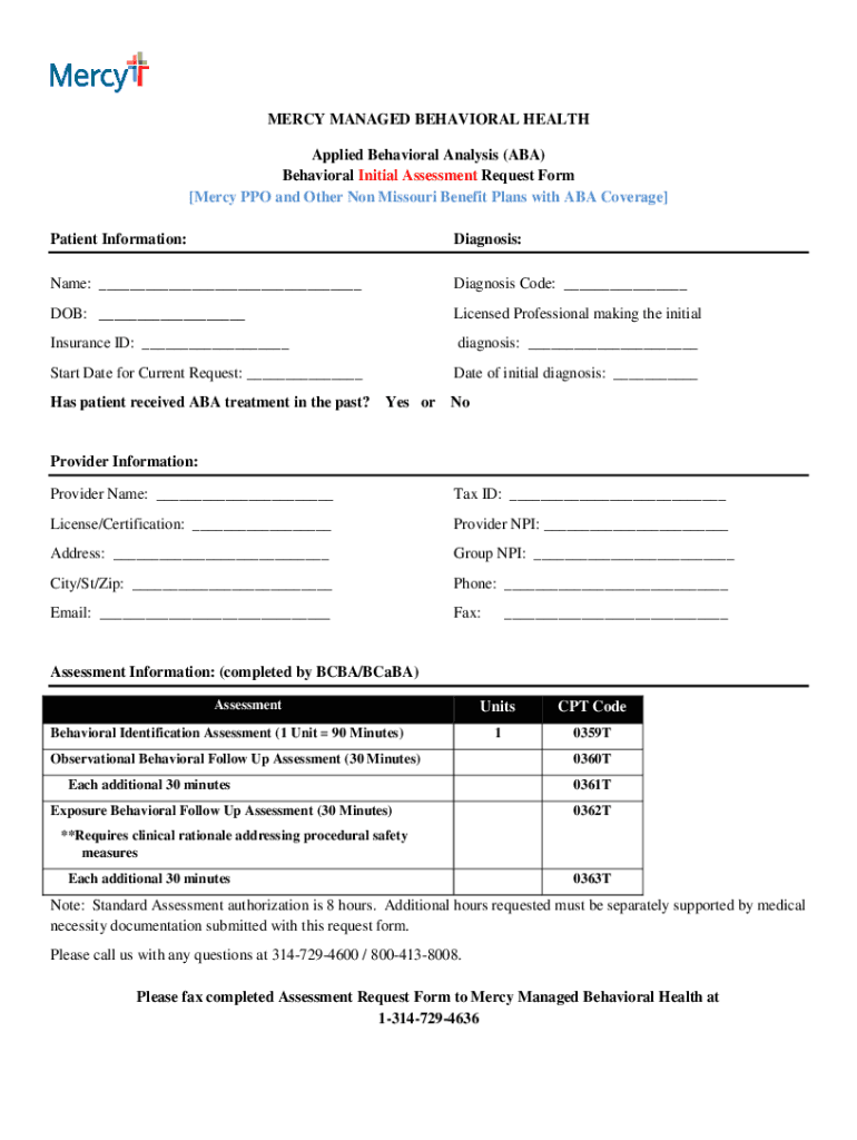 Fillable Online ABA Treatment Request Form Fax Email Print - pdfFiller