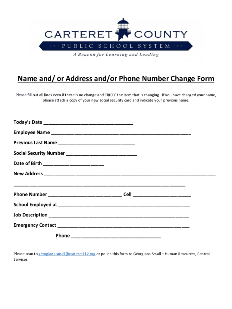 Fillable Online Name and/ or Address and/or Phone Number Change Form Fax Email Print - pdfFiller