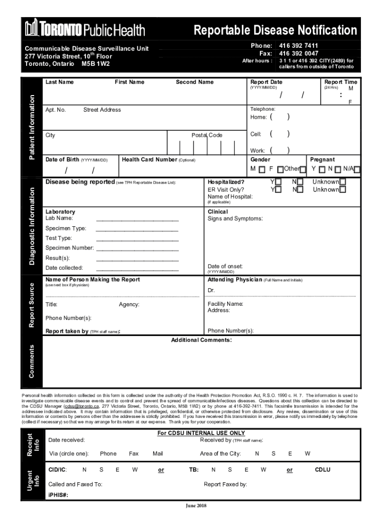 Fillable Online Reportable Disease Notification Form Fax Email Print ...