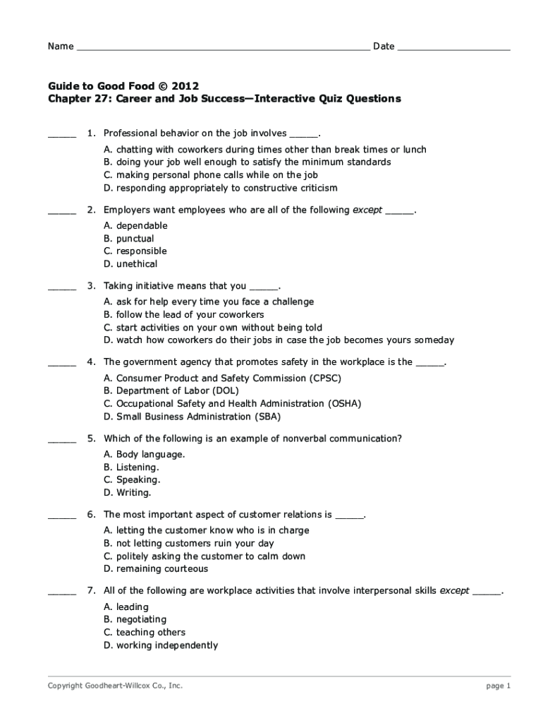 Fillable Online Chapter 27 Career and Job Success Flashcards Fax Email ...