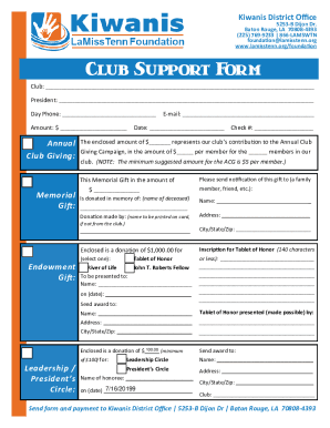Fillable Online Club Support Form Fax Email Print - pdfFiller