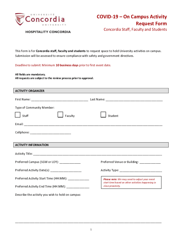 Fillable Online COVID-19On Campus Activity Request Form Fax Email Print ...