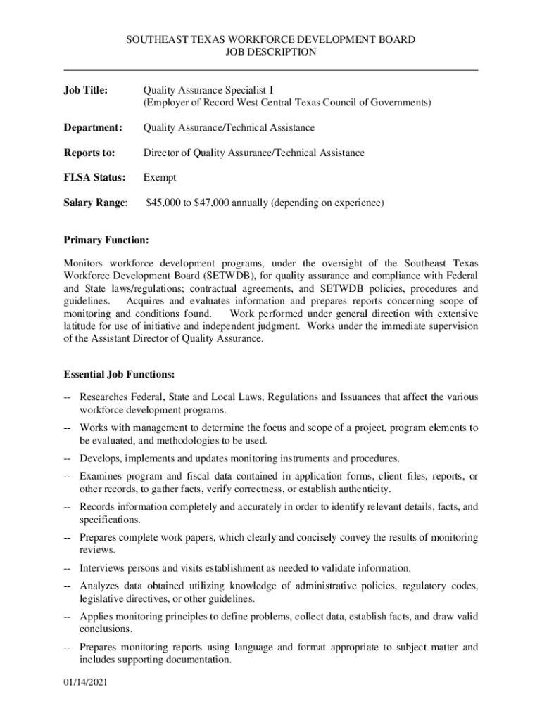 Fillable Online southeast texas workforce development board job ...
