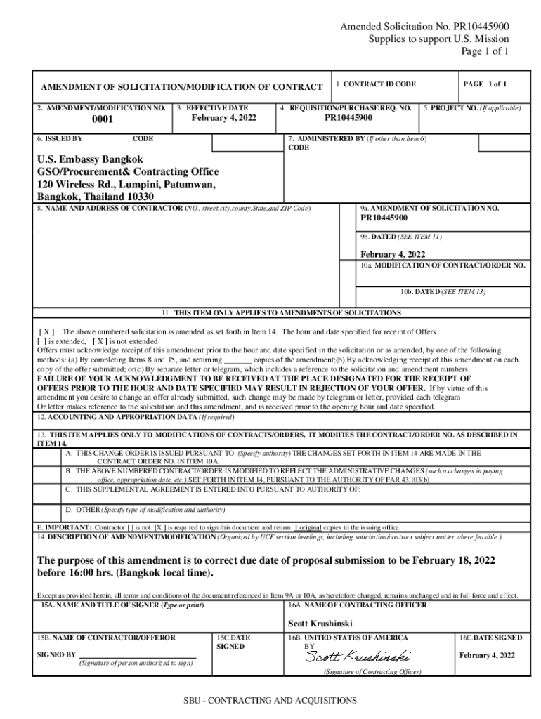 Fillable Online of 1 X AMENDMENT OF SOLICITATION/MODIFICATION ... Fax Email Print - pdfFiller