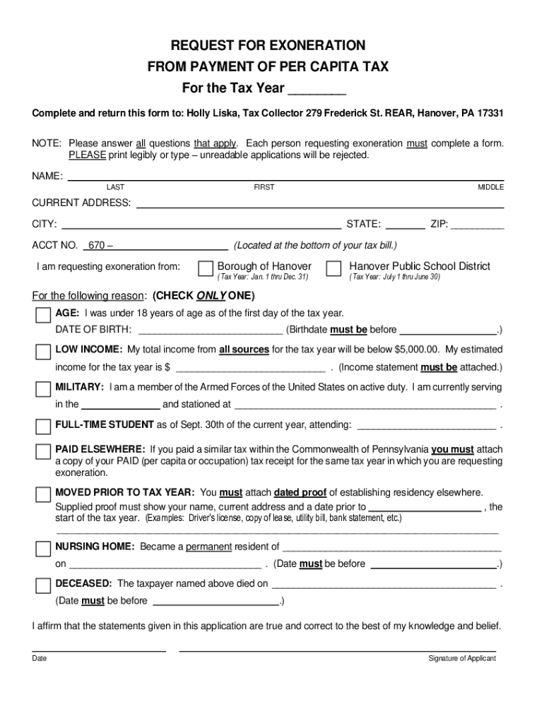 Fillable Online Exoneration Request Application Form Fax Email Print ...