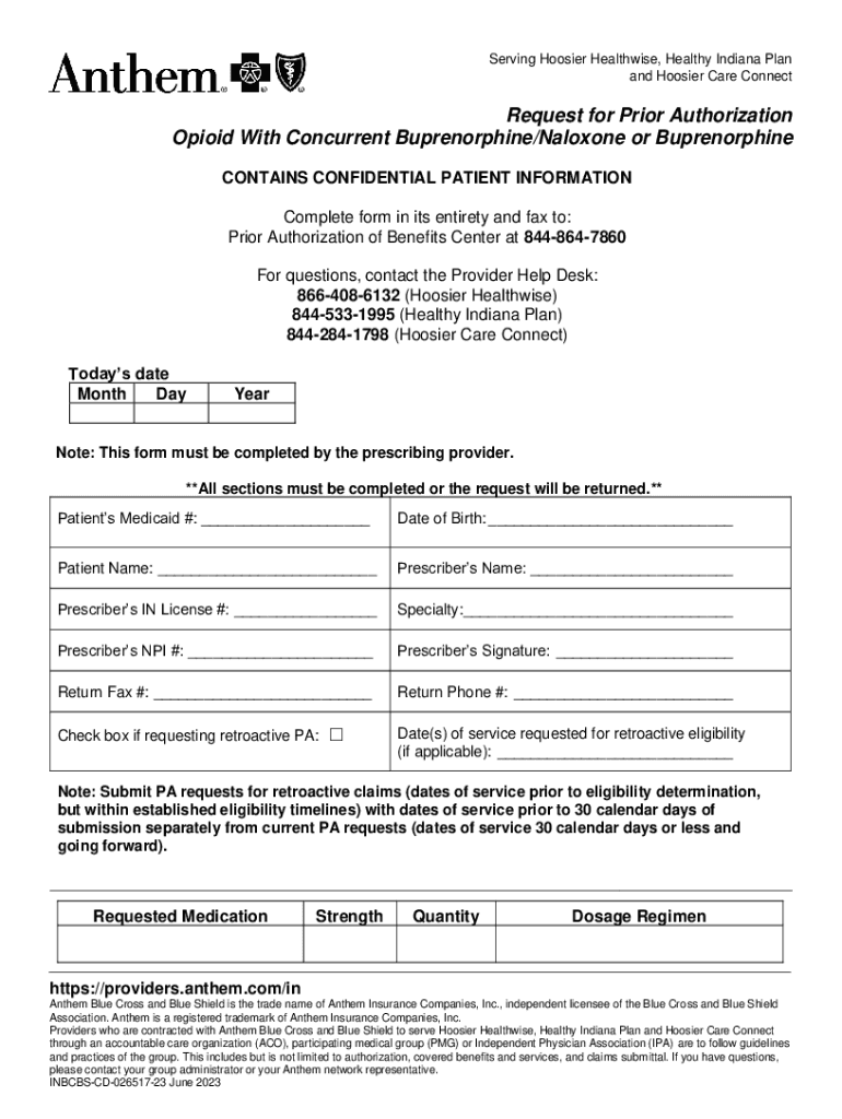 Fillable Online Indiana Community Plan Pharmacy Prior Authorization ...