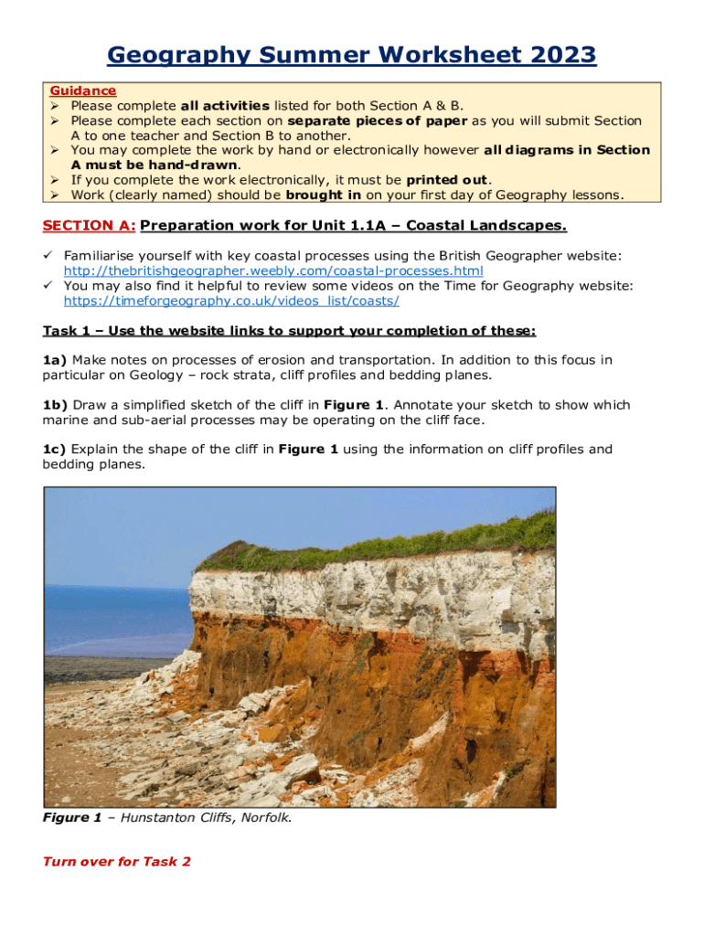 Fillable Online GEOGRAPHY SUMMER WORKSHEET Please complete ... Fax ...