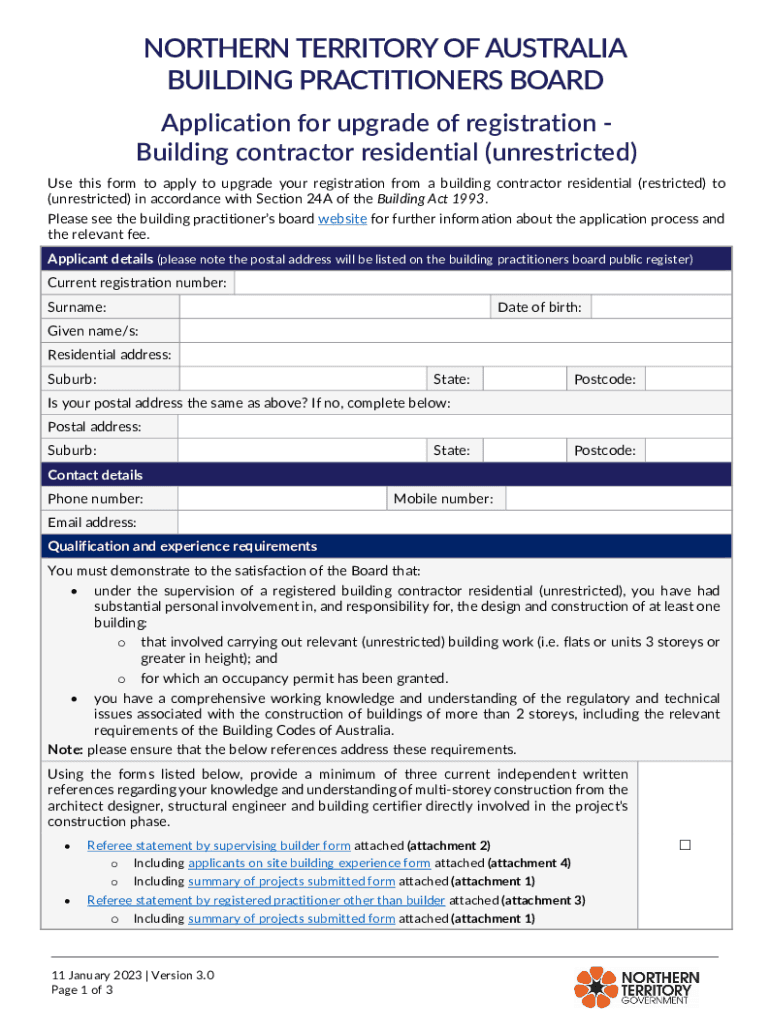 Fillable Online Application for upgrade of registration - Building ...