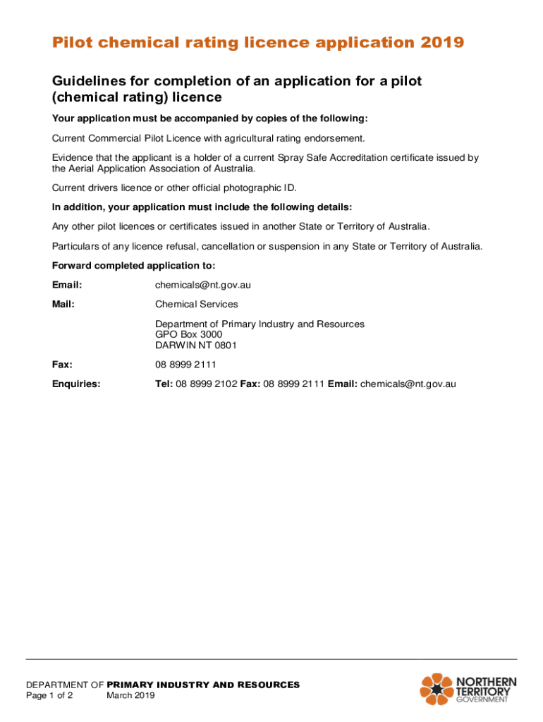 Fillable Online nt gov Application for a Pilot (Chemical Rating ...
