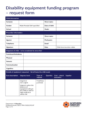 Fillable Online education nt gov Disability equipment funding ...