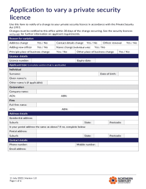 Fillable Online nt gov Application to vary a private security licence Fax Email Print - pdfFiller