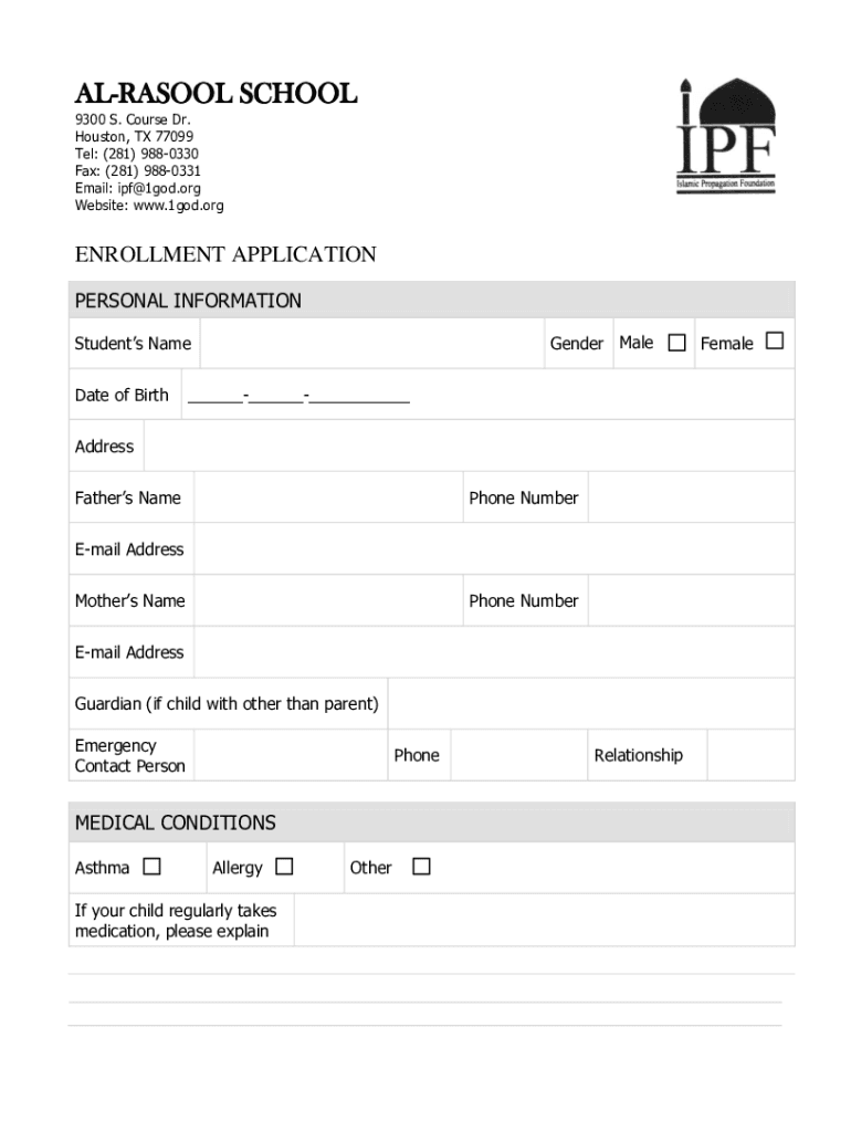 Fillable Online Masjid Al-Rasool Al-Akram, 9300 S Course Dr, Houston ...