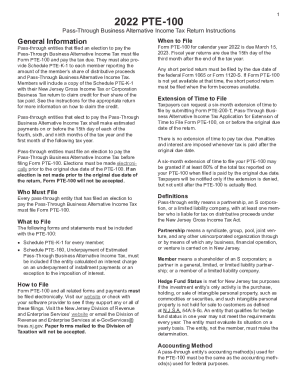 Fillable Online 2022 Form PTE-100 instructions. 2022 Form PTE-100 Pass ...