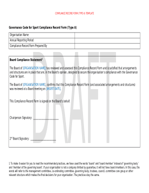 Compliance Record Example - Type A Doc Template | pdfFiller