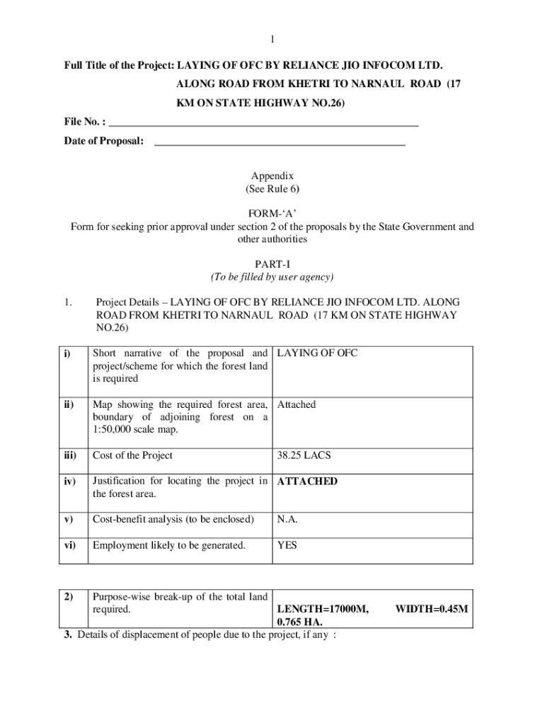 Fillable Online forestsclearance nic Proposal for laying OFC along the ...