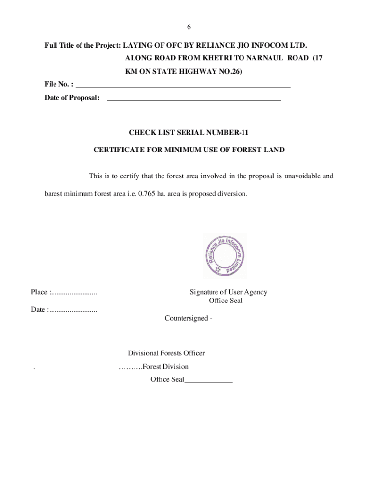 Fillable Online forestsclearance nic Proposal for laying of Optical ...