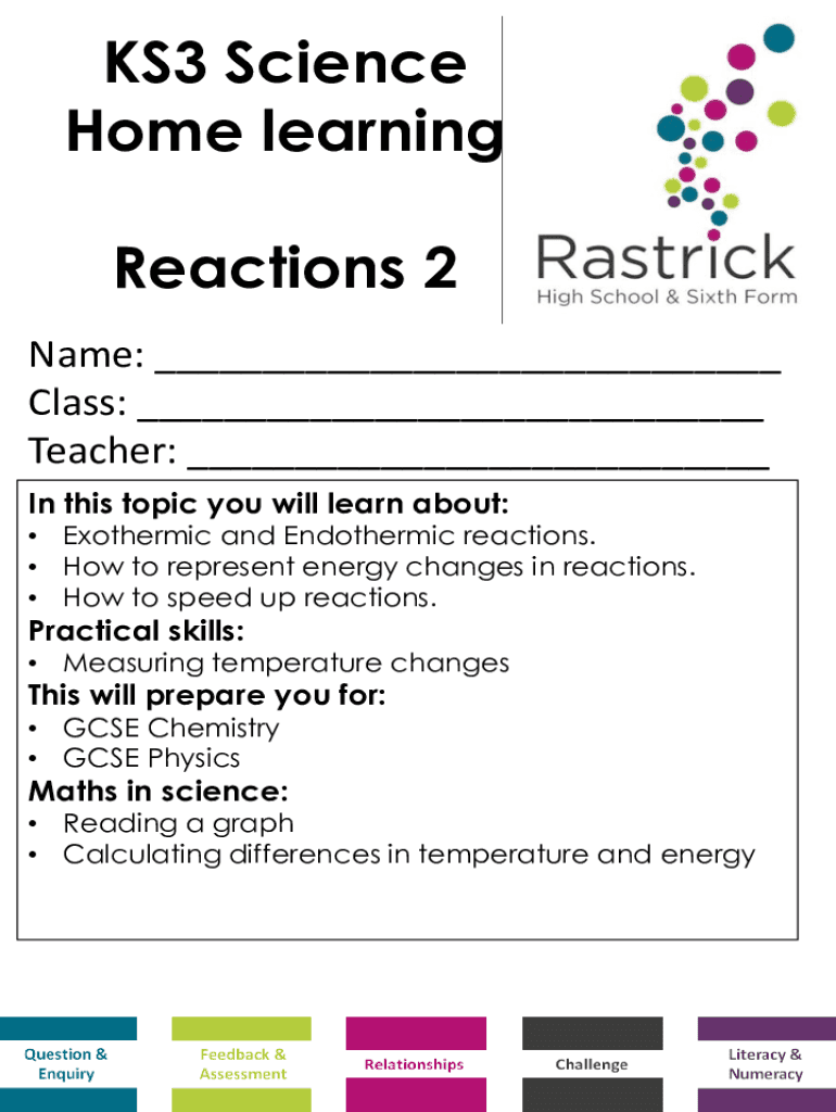 Fillable Online Energy Changes in Chemical reactions for KS3 Science ...