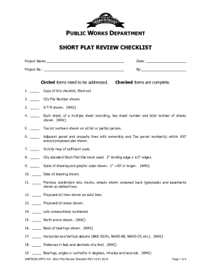 Fillable Online public works department - short plat review checklist ...