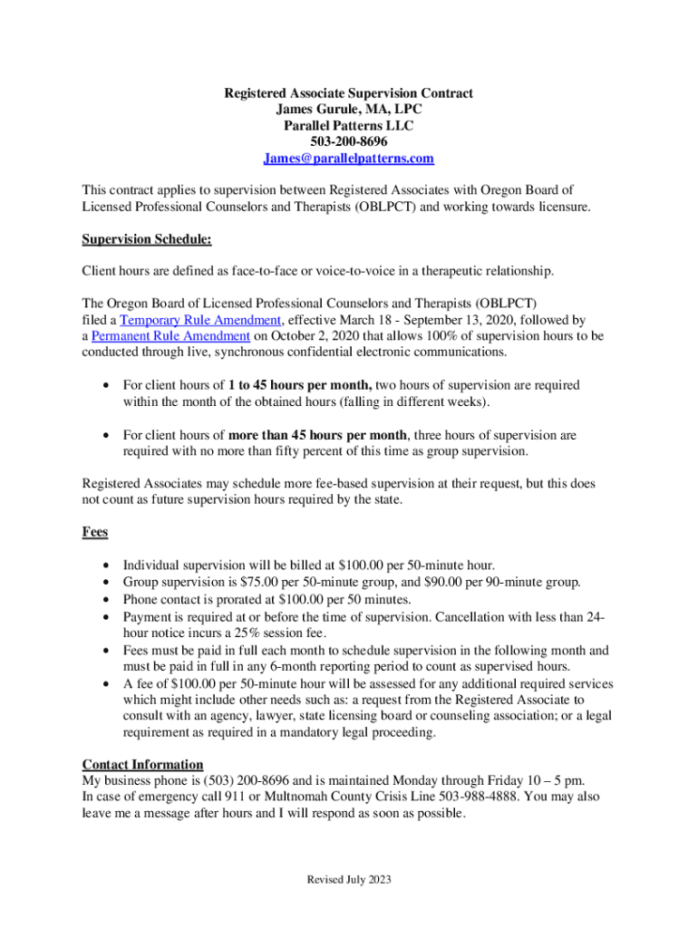 Fillable Online Supervision/Mentoring Contract James Gurule, MA, LPC ...