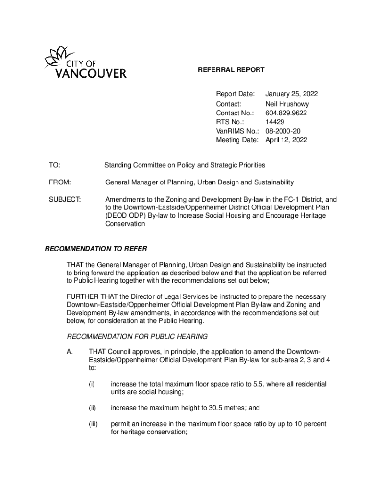 Fillable Online Referral Report - Amendments to the Zoning and ...