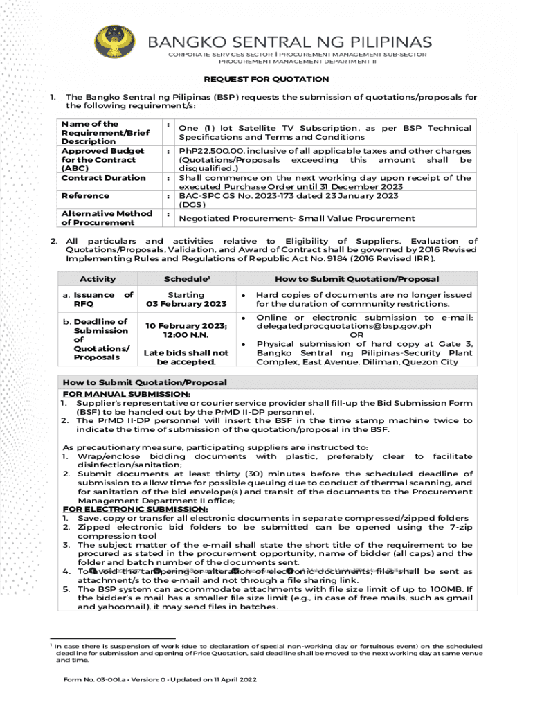 Fillable Online One (1) lot Satellite TV Subscription, as per BSP Technical Fax Email Print ...