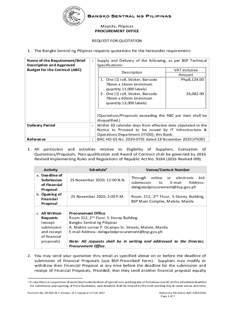 Fillable Online Procurement Office Request for Quotation Fax Email ...