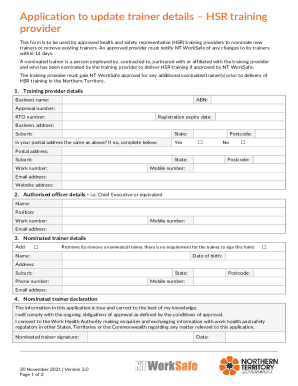 Fillable Online Application to update trainer details - HSR training ...