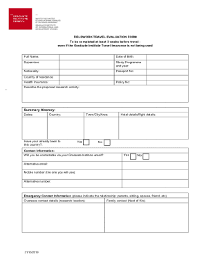 Fillable Online Fieldwork Travel Evaluation Form Fax Email Print ...