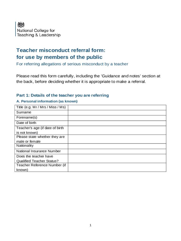 Teacher misconduct referral : Doc Template Doc Template | pdfFiller
