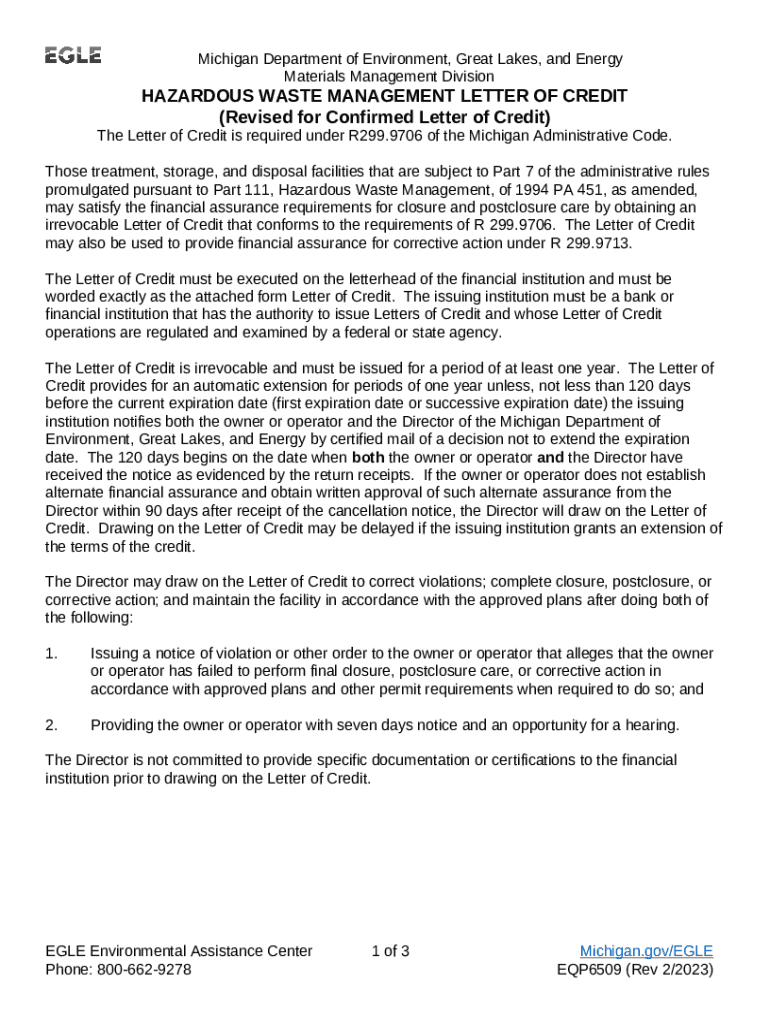 Hazardous Waste Management Confirmed Letter of Credit Doc Template ...