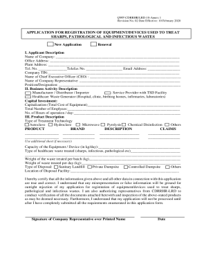 Fillable Online Application for Registration of Equipment/devices used ...