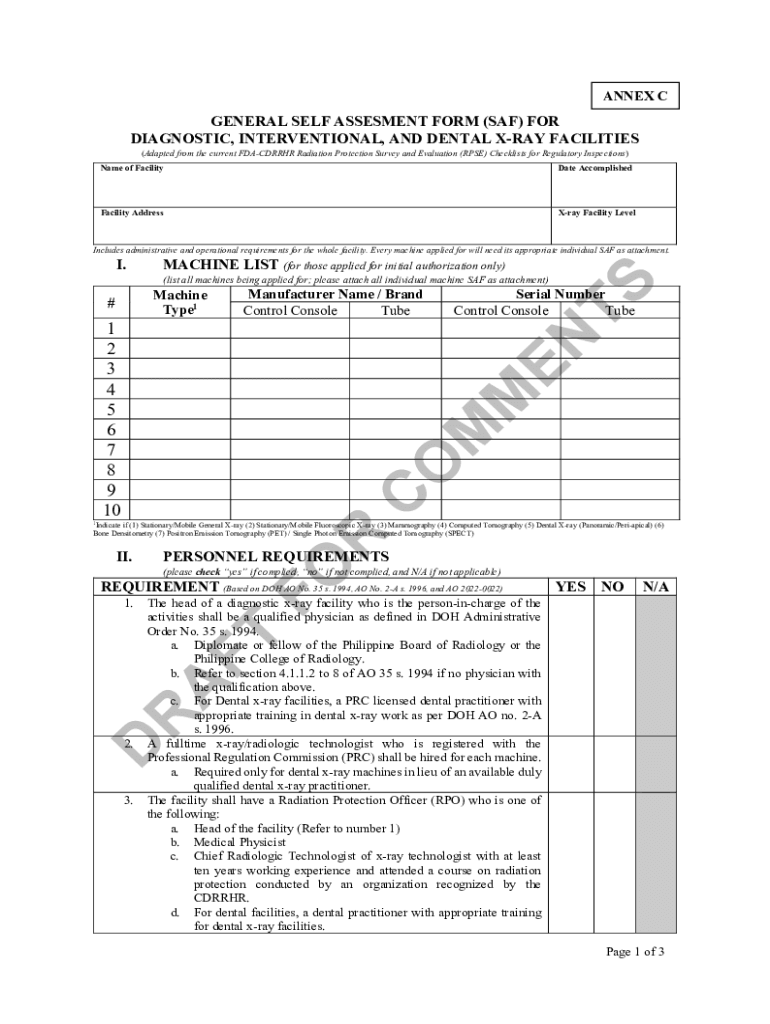 Fillable Online general x-ray facility self assesment checklist Fax ...