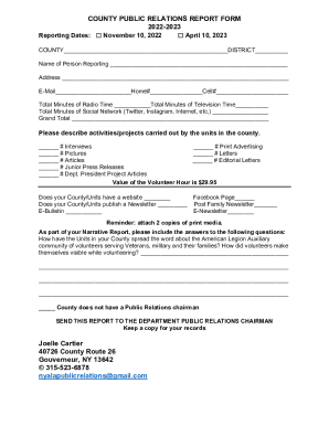 Fillable Online County Public Relations Report Form 2022-2023 Fax Email ...