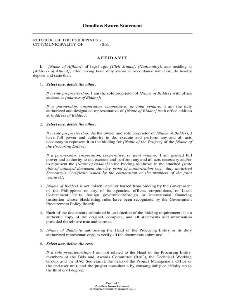 Fillable Online Omnibus Sworn Statement - Bases Conversion and ...