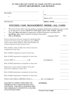 Fillable Online FOCUSED CASE MANAGEMENT ORDER - ALL CASES Fax Email ...