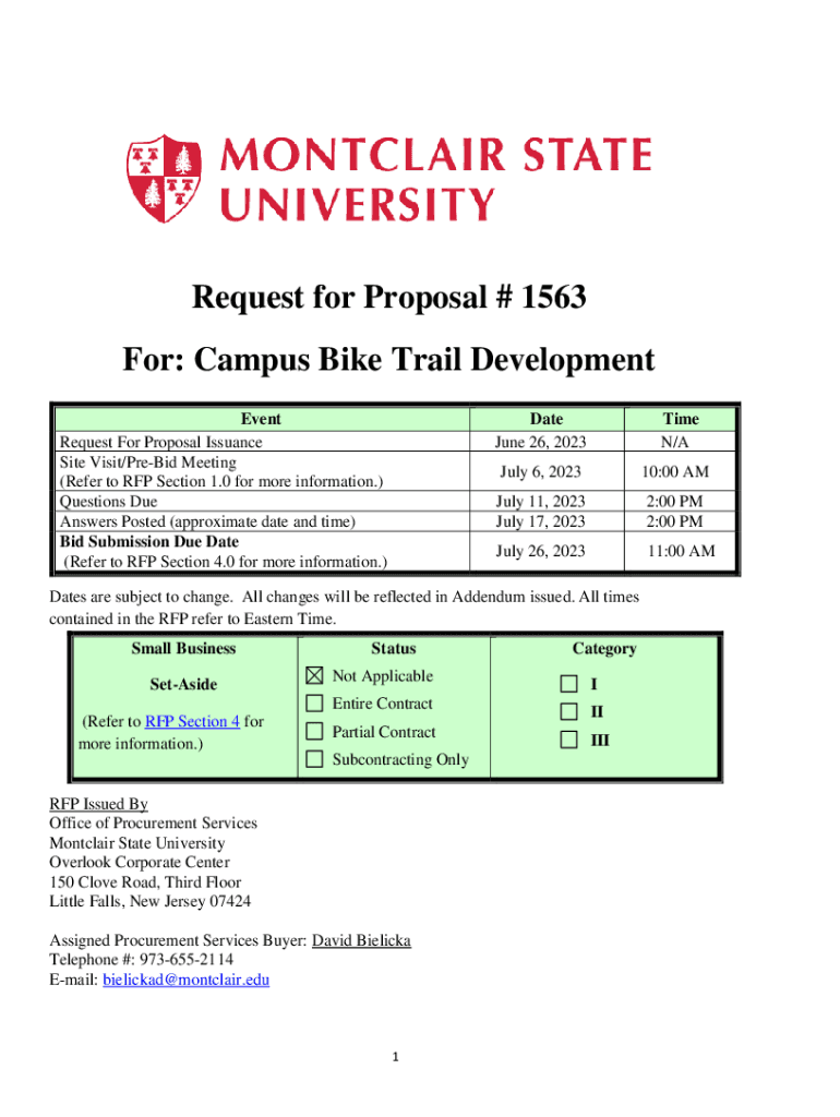 Fillable Online Request for Proposal # 1563 For: Campus Bike Trail ...