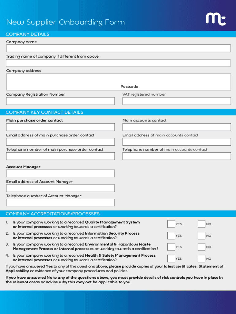 Fillable Online New Supplier Onboarding Fax Email Print Pdffiller