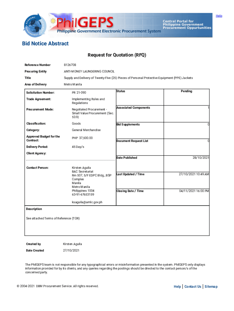 Fillable Online RFQ for the provision of Personal Protective Equipment ...