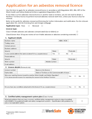 Fillable Online Application for an asbestos removal licence - NT ...
