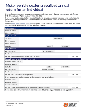 Fillable Online nt gov Motor vehicle dealer prescribed annual return ...