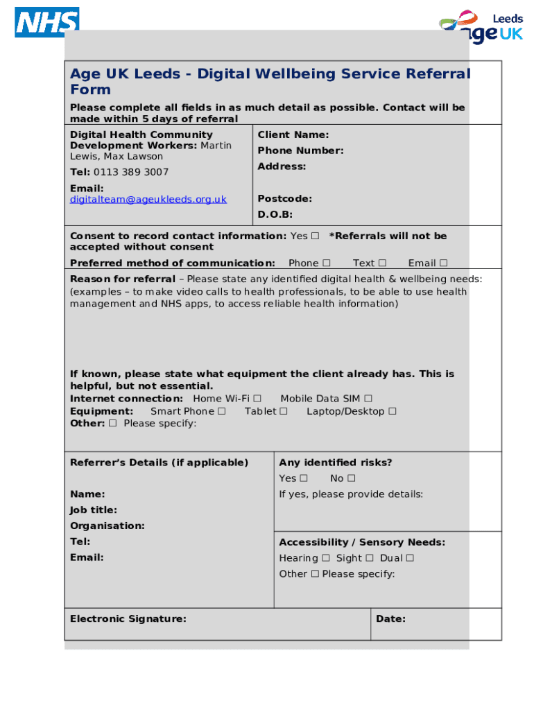 Digital Wellbeing Service Referral Doc Template | pdfFiller