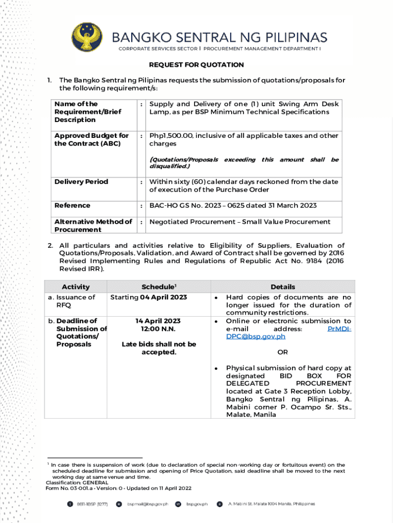 Fillable Online Supply and Delivery of one (1) unit Swing Arm Desk Fax Email Print - pdfFiller