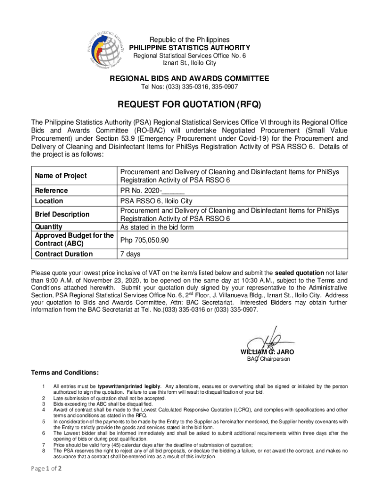 Fillable Online 7894581 Procurement of Disinfectant, Health and Safety ...