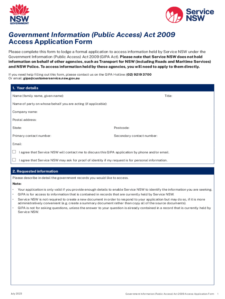 Fillable Online GIPA Access Information FormWestern Sydney University Fax Email Print - pdfFiller