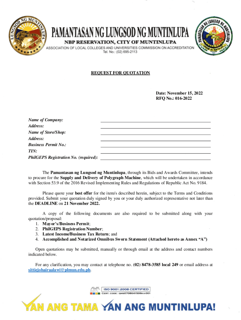 Fillable Online to procure for the Supply and Delivery of Polygraph Machine, which will be ...
