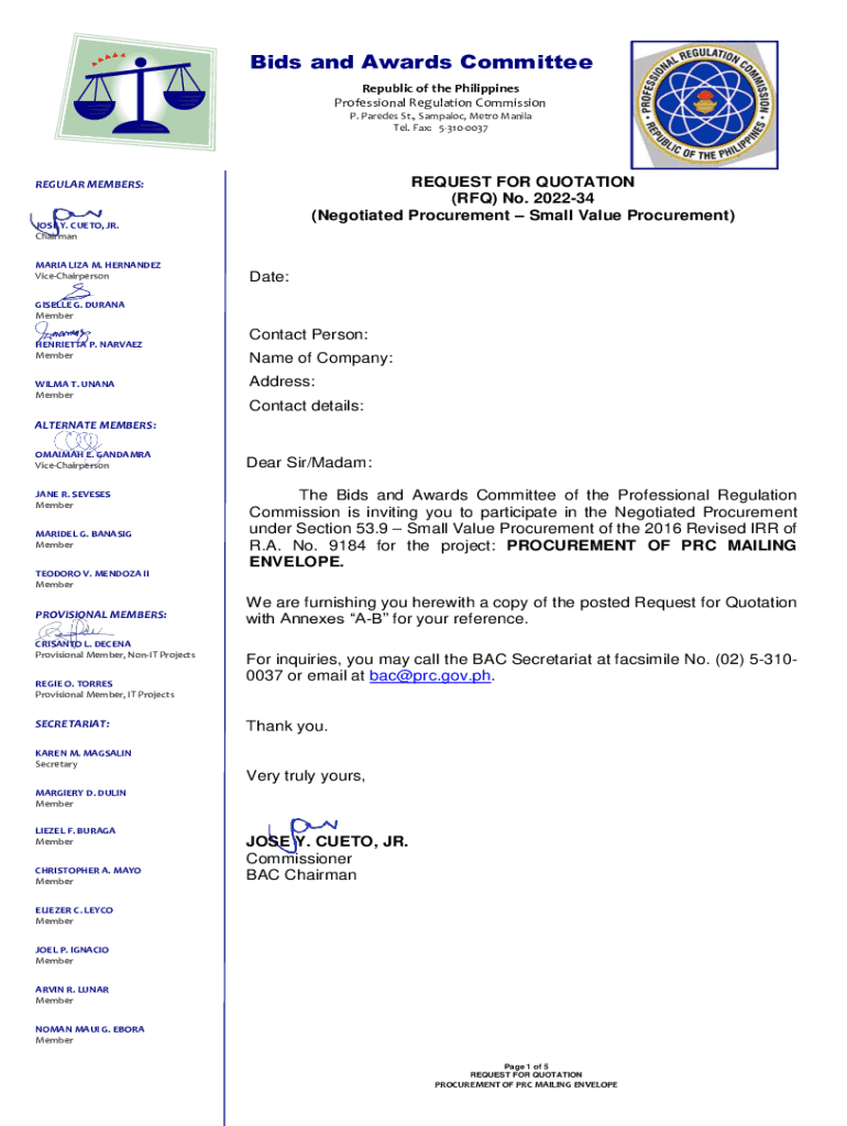 Fillable Online For inquiries, you may call the BAC Secretariat at ...