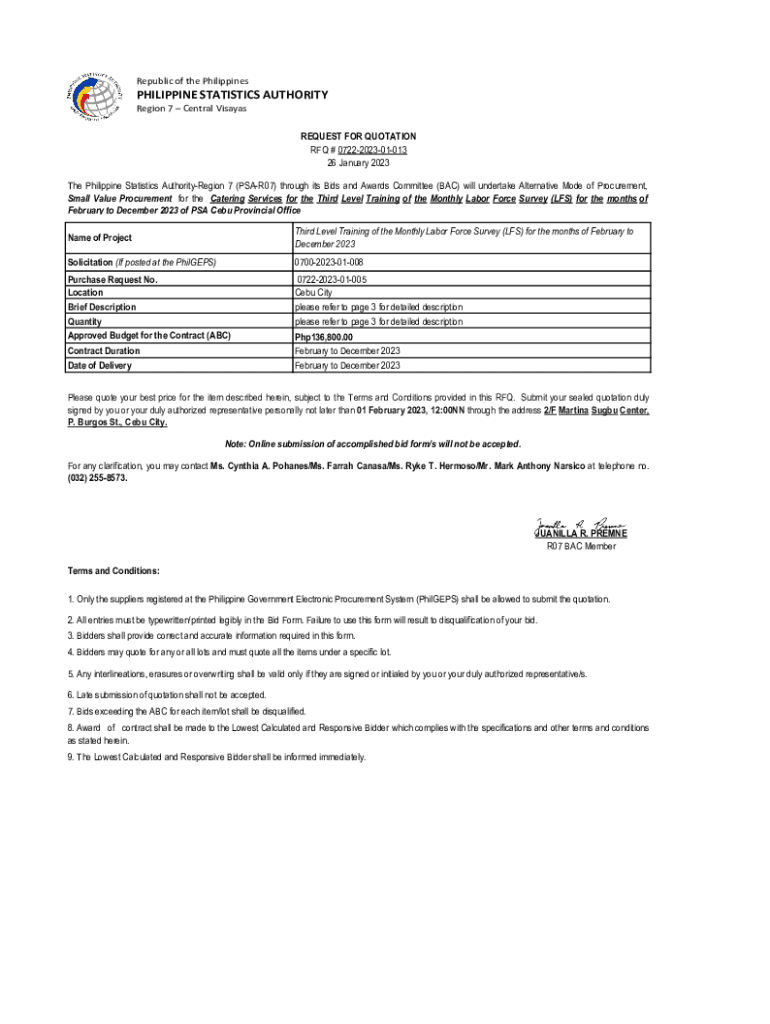 Fillable Online Small Value Procurement for the Catering Services for the Third Level Training ...
