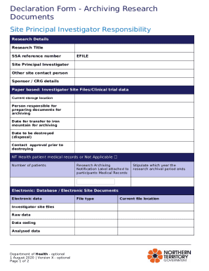 Declaration - Archiving Research Documents Doc Template | pdfFiller