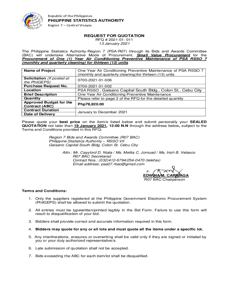 Fillable Online Procurement of One (1) Year Air Conditioning Preventive ...