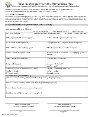 Fillable Online HRDD LEARNER REGISTRATION / CONFIRMATION FORM Fax Email ...